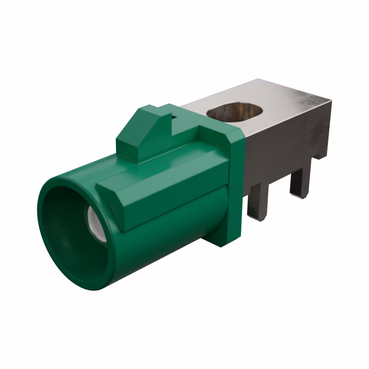 FAKRA Jack, Right-Angle, PCB Receptacle, Through Hole, Die Cast Body, Tin (Sn) Plated, Pin  in Paste, Keying Code E, Green, Tray, 50 Ohms for sale