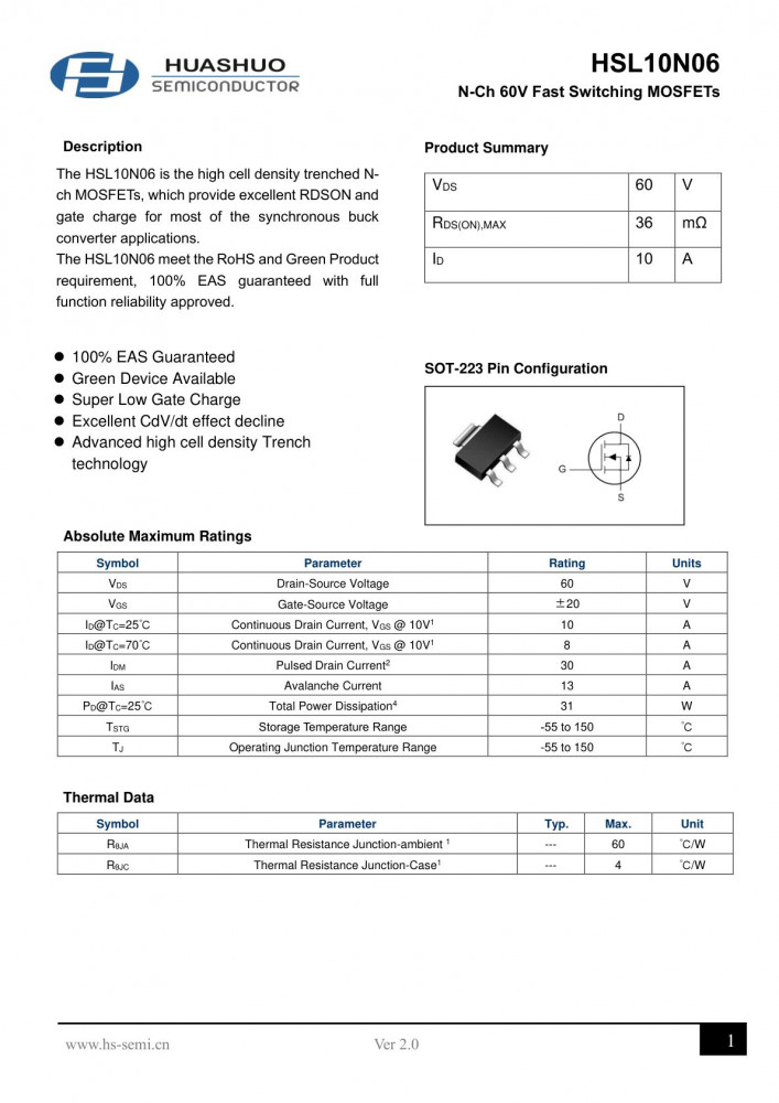 HSL10N06 datasheet page 1