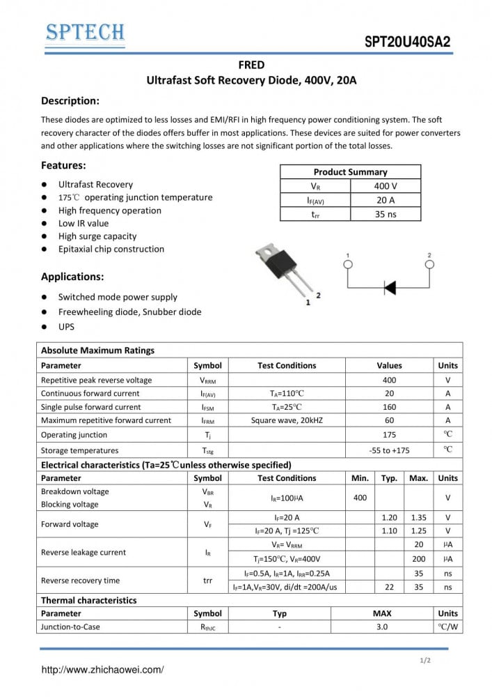 SPT20U40SA2 datasheet page 1
