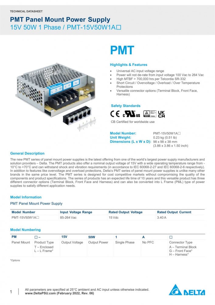 PMT-15V50W1AH datasheet page 1