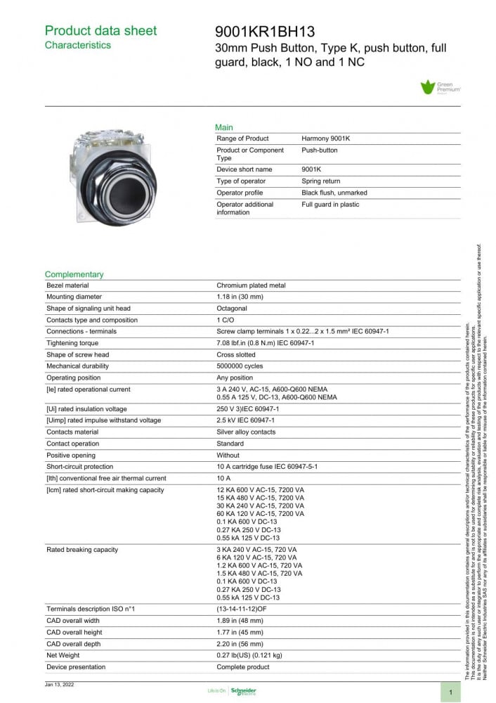 9001KR1BH13 technical document page 1