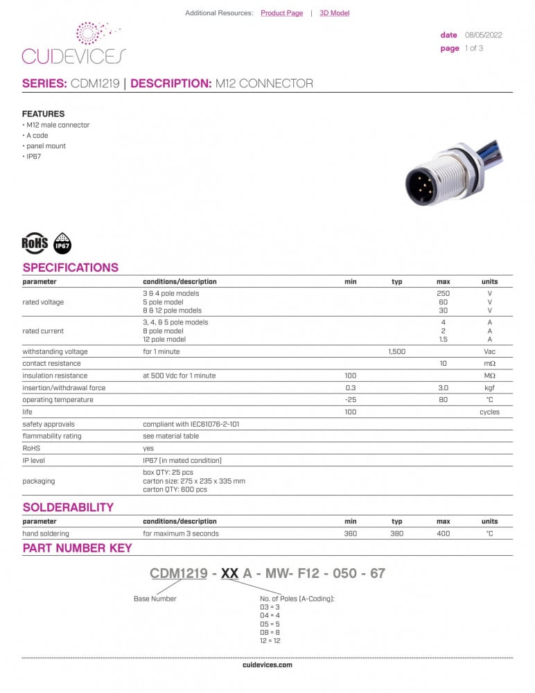 CDM1219-05A-MW-F12-050-67 datasheet page 1