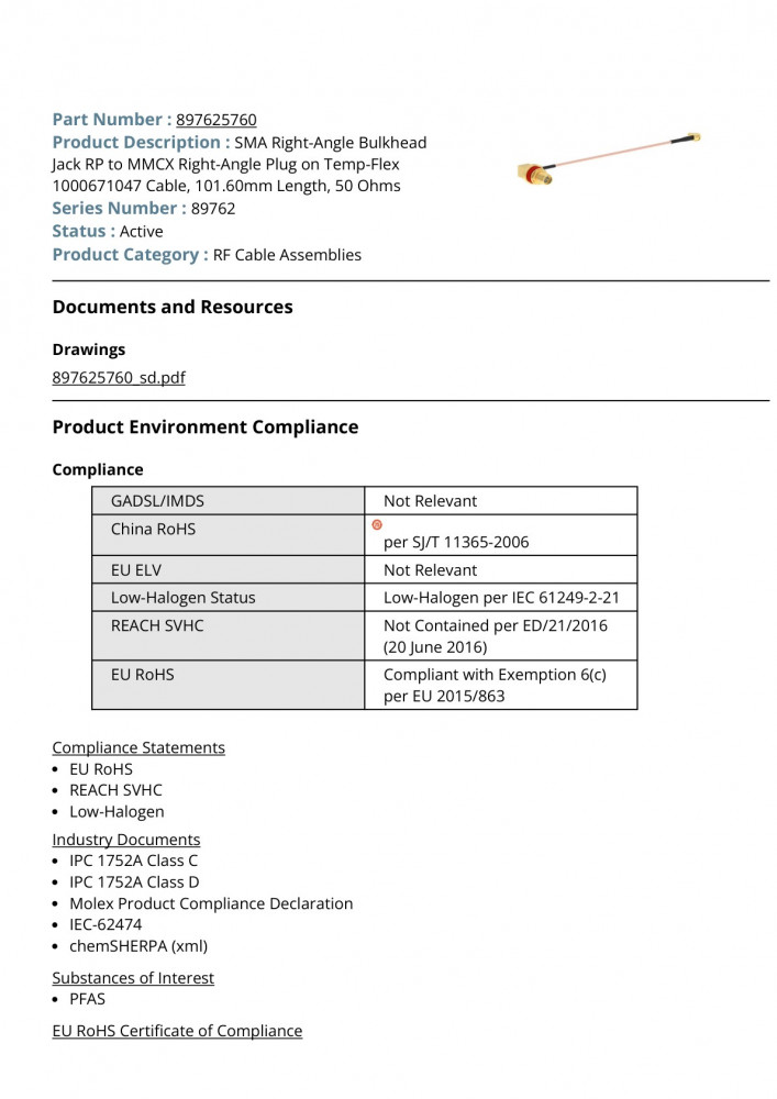 MOLEX 897625760 product drawing page 1