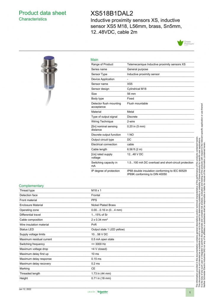 XS518B1DAL2 technical document page 1