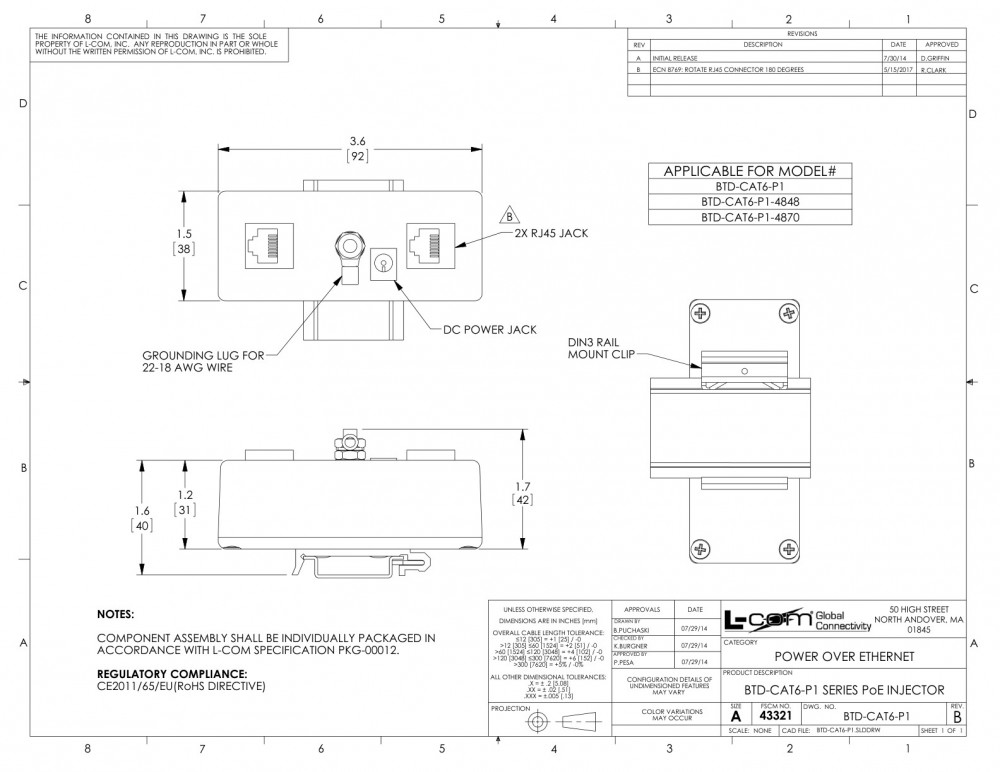 L-com BTD-CAT6-P1 engineering drawing