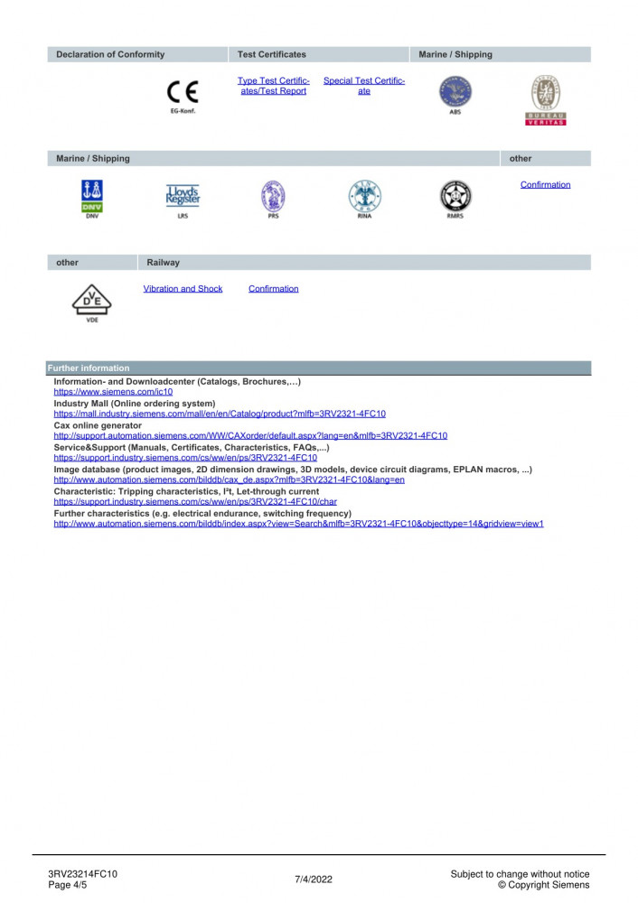 SIEMENS 3RV23214FC10 datasheet page 4