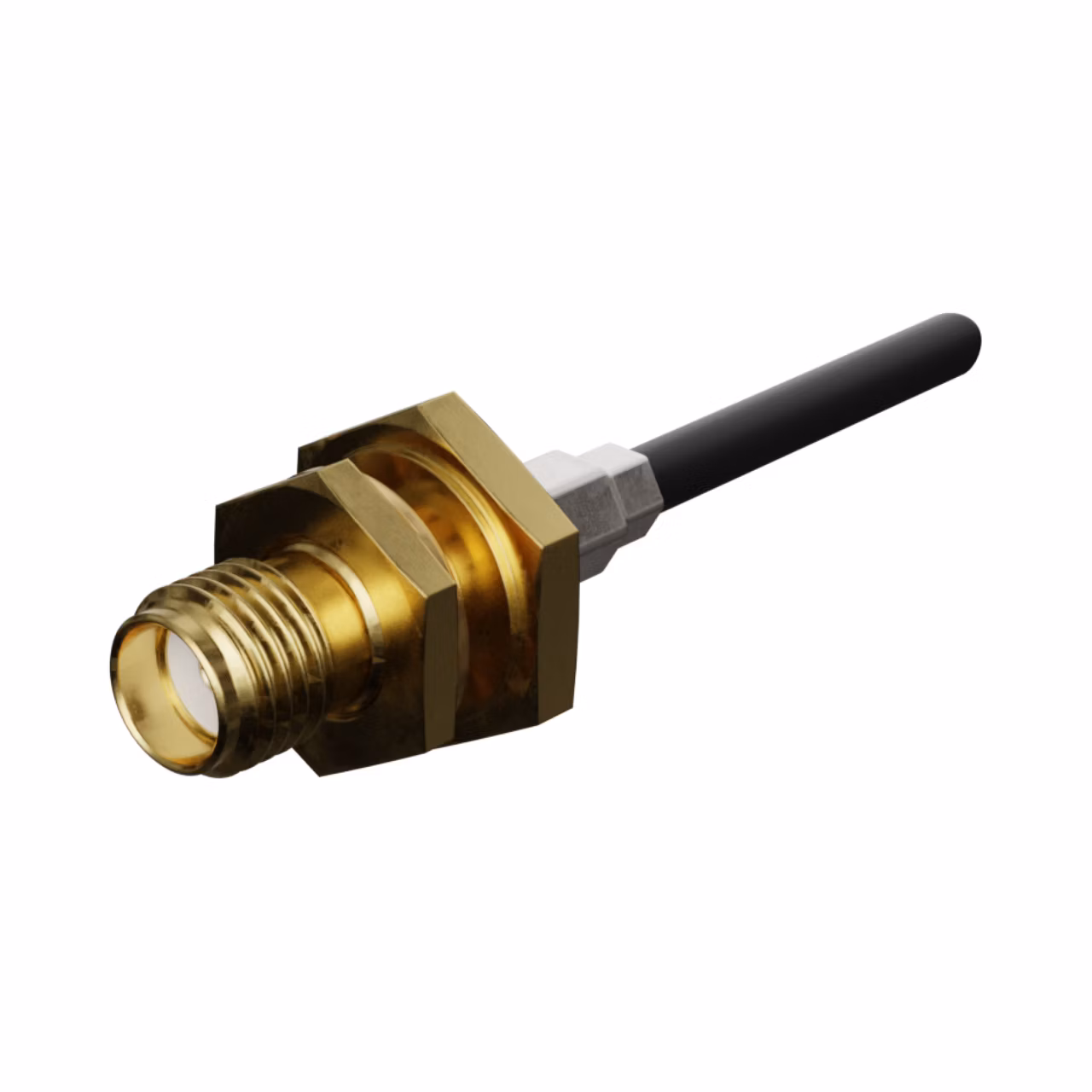 SMA Jack, Straight, Bulkhead, Crimp, RG-174, RG-188 and RG-316 Cable, Brass Body, Gold (Au) Plated, Mounts in Round Hole, 50 Ohms for sale