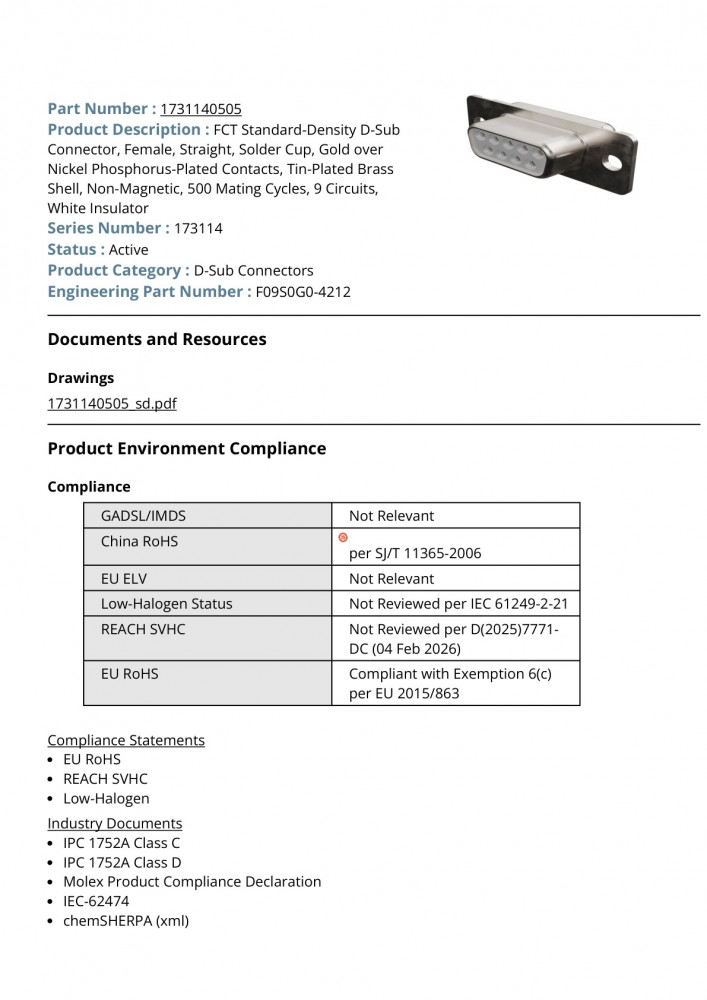 MOLEX 1731140505 drawing preview, page 1