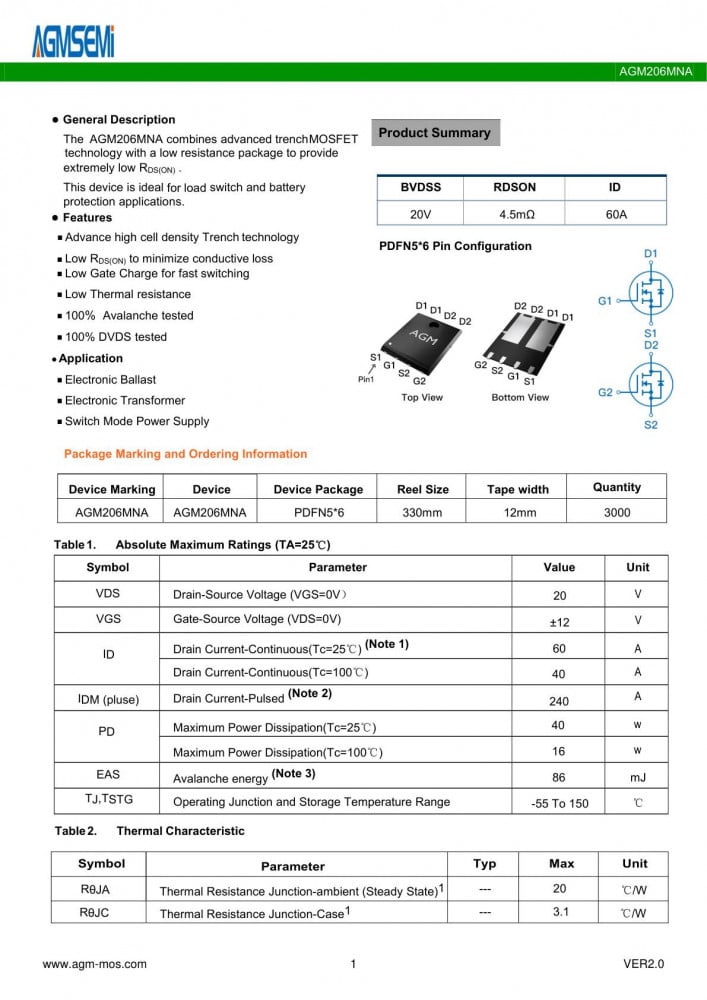 AGM206MNA datasheet page 1