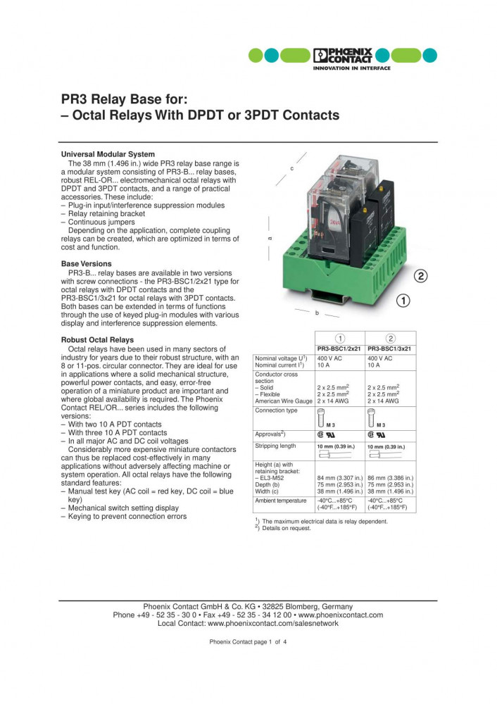 Phoenix Contact REL-OR and PR3 technical document page 1