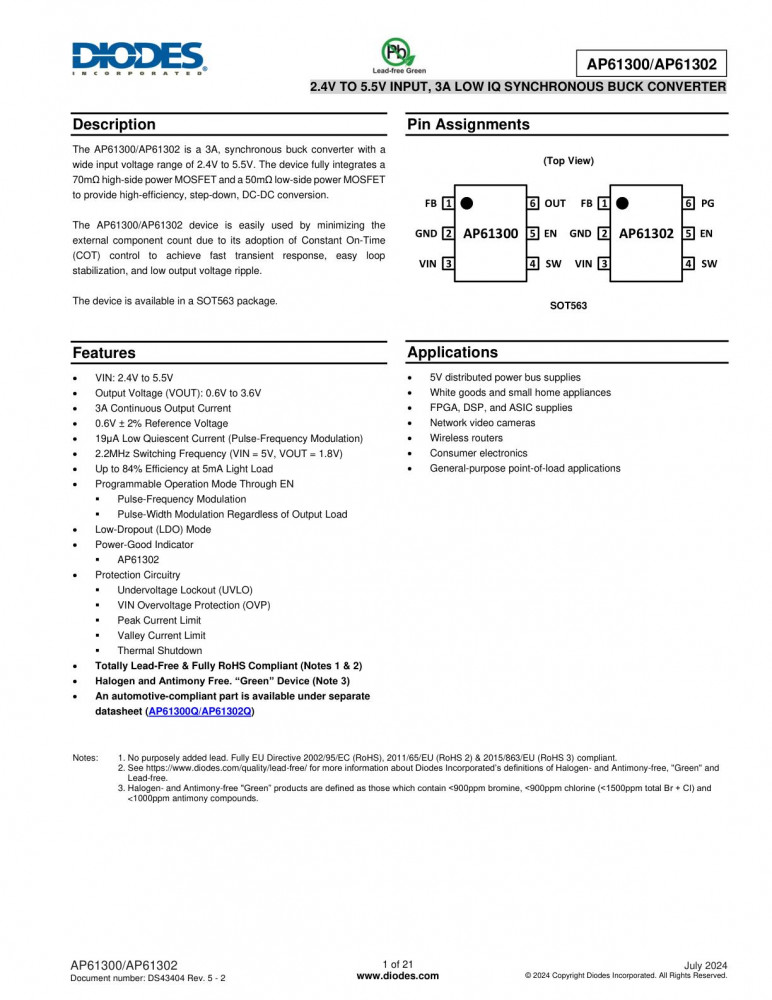 AP61300Z6-7 datasheet page 1