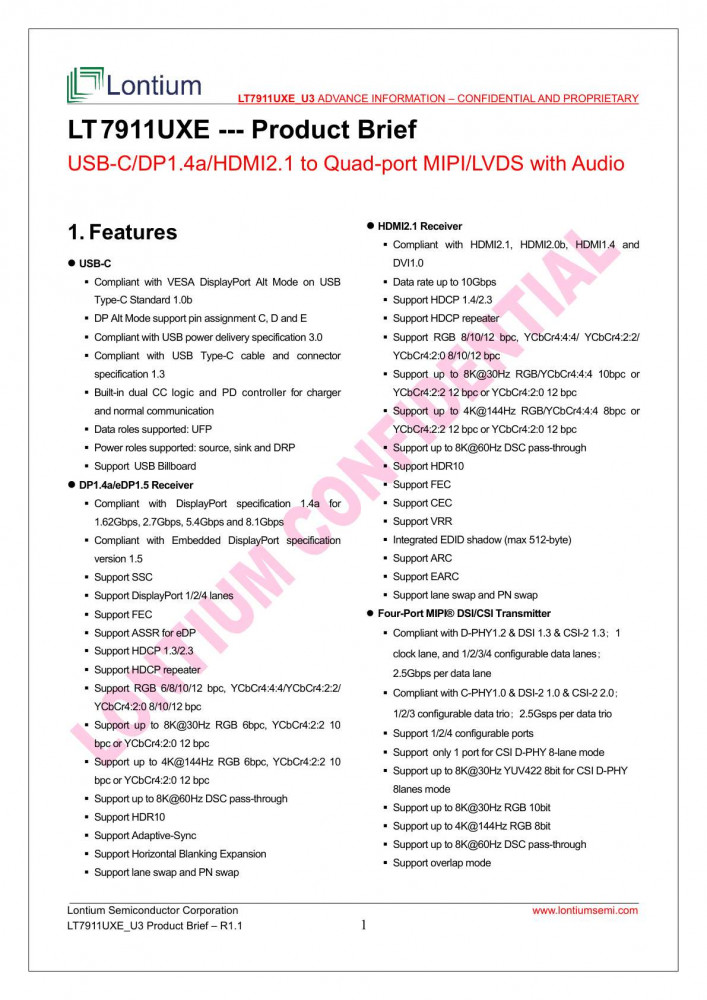 LT7911UXE technical document page 1