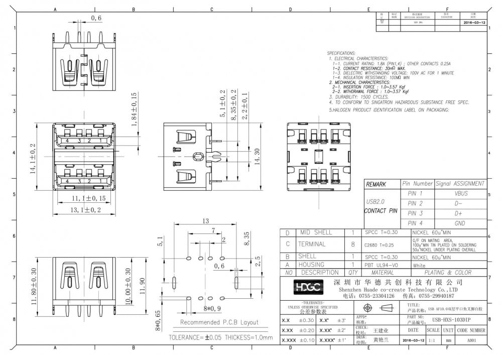 USB-HXS-103DIP technical document preview
