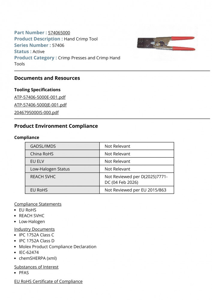 MOLEX 574065000 tooling document image 1