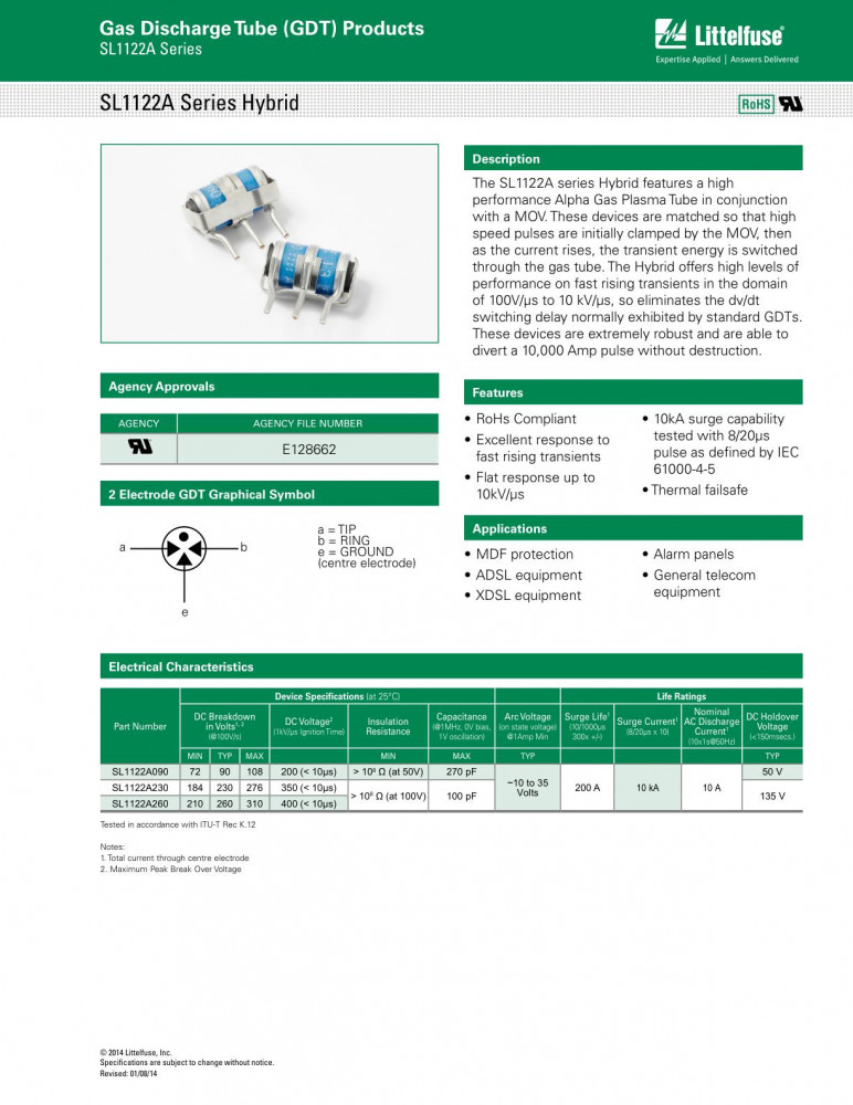 SL1122A series datasheet page 1
