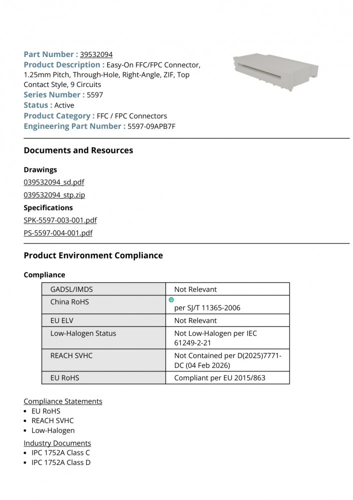 MOLEX 39532094 technical document preview, page 1