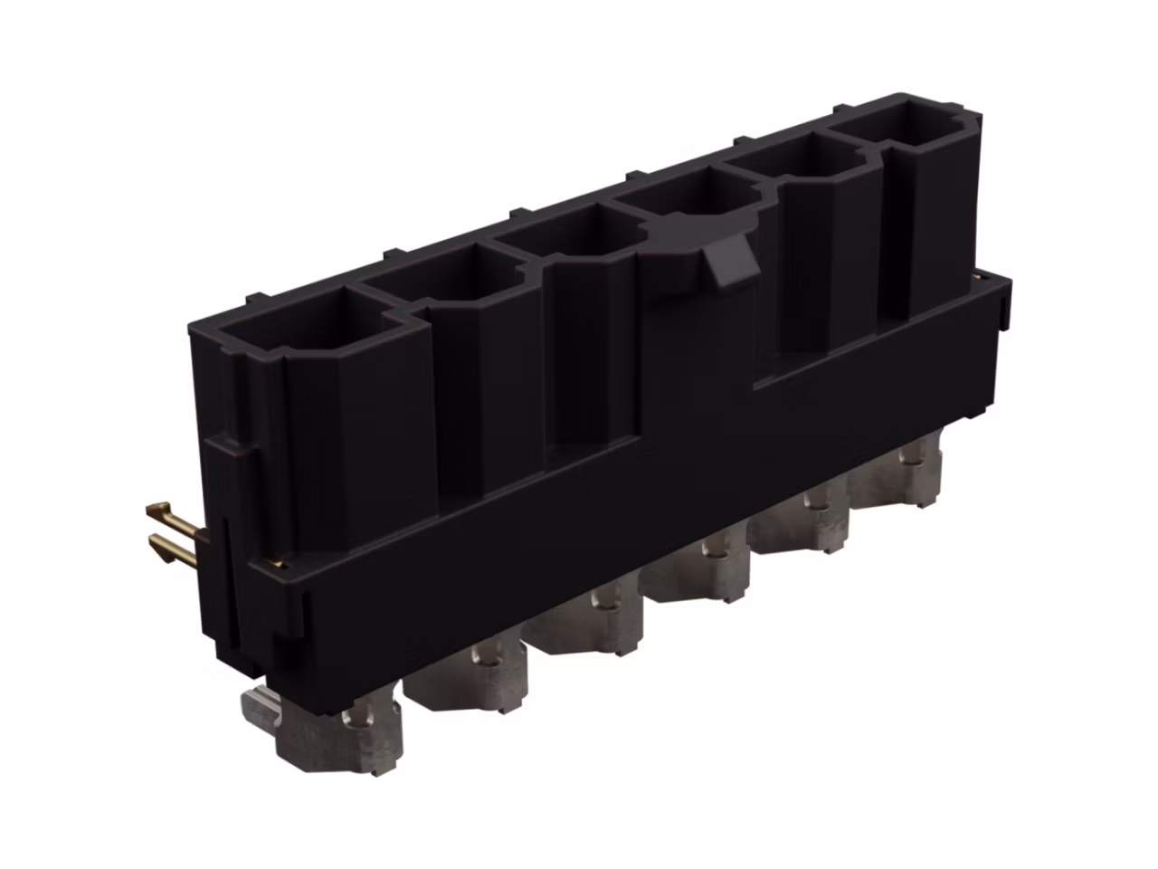 Mini-Fit Sr. Right-Angle Header, 10.00mm Pitch, Single Row, 6 Circuits, 3.50mm Tail Length, for 1.57mm PCB, Tin (Sn) Plating, with Clip, USE NYE LUBE ON MATING SURFACES for sale