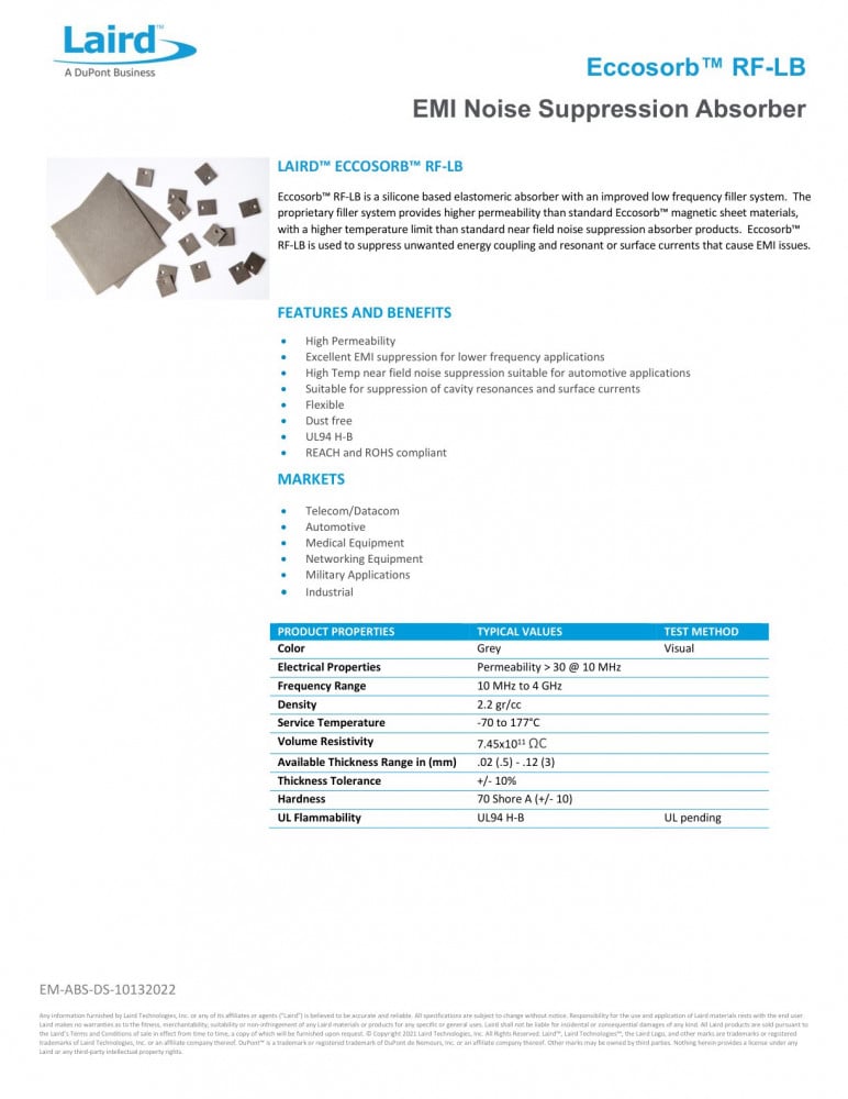 Laird Eccosorb RF-LB technical document page 1