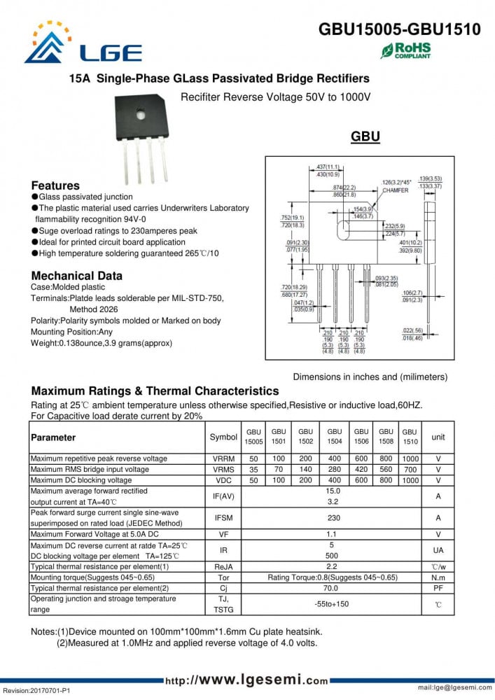 LGE GBU1506 datasheet page 1