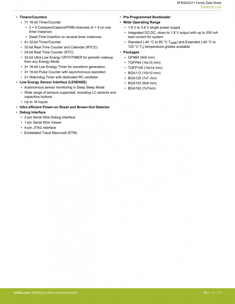EFM32 Giant Gecko Series 1 datasheet preview, page 3