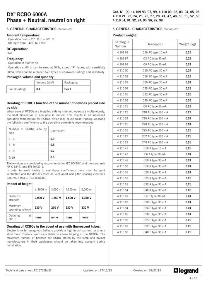Legrand DX³ RCBO technical document page 4