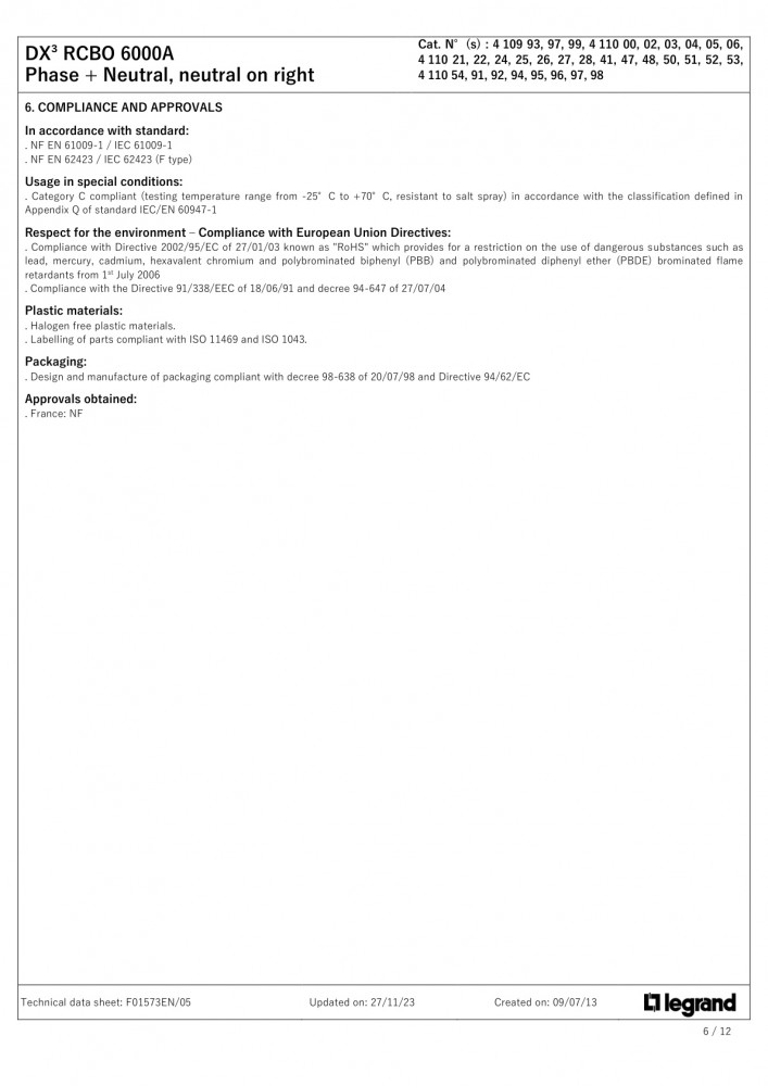 Legrand DX³ RCBO technical document page 6
