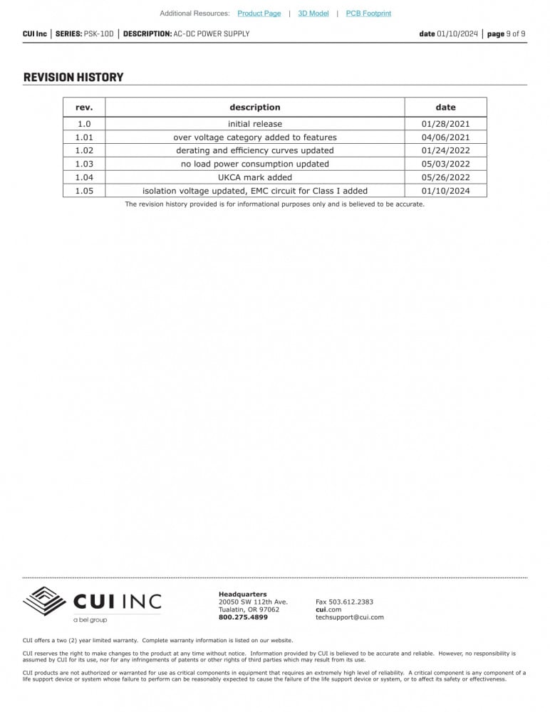 PSK-10D series datasheet page 9