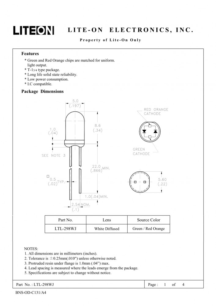 LTL-298WJ datasheet page 1