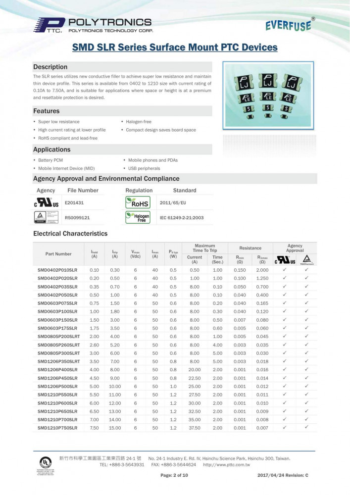 PTTC SMD SLR datasheet page 2
