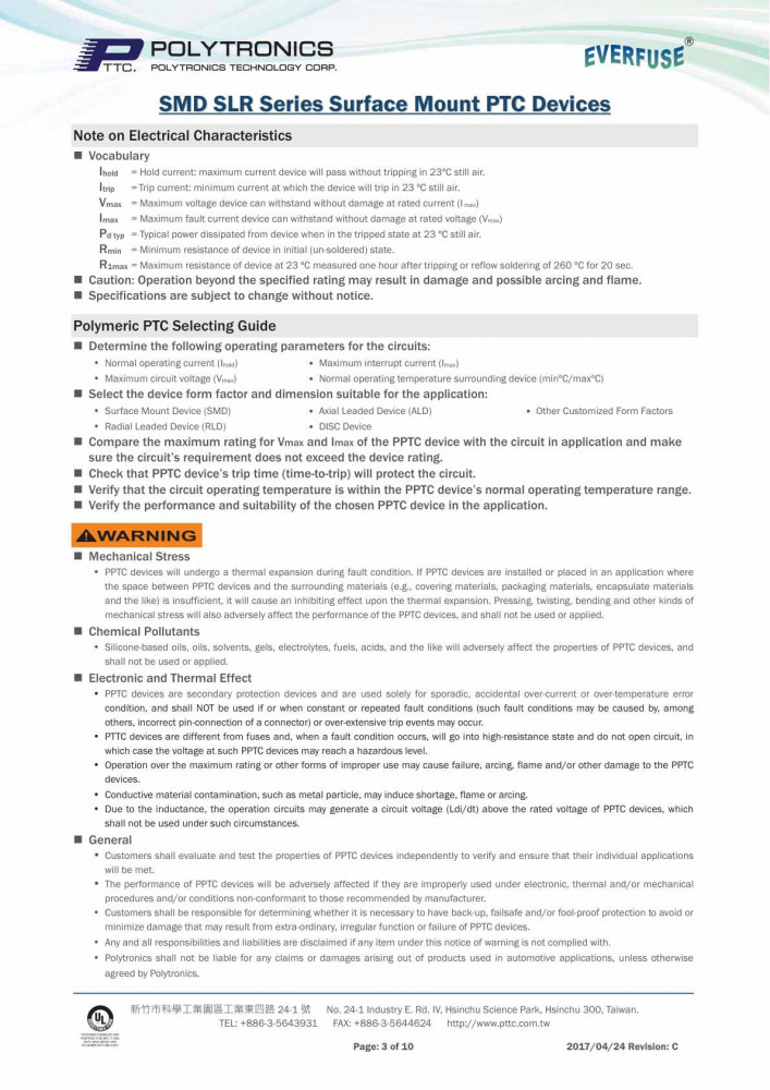 PTTC SMD SLR datasheet page 3
