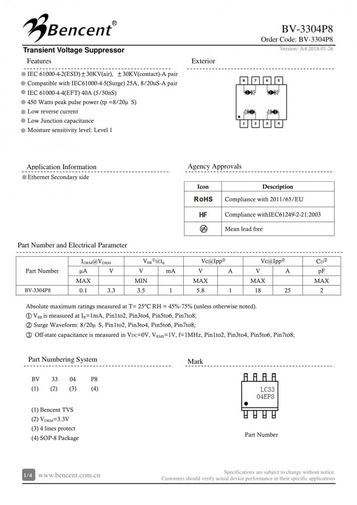 BV-3304P8 datasheet page 1