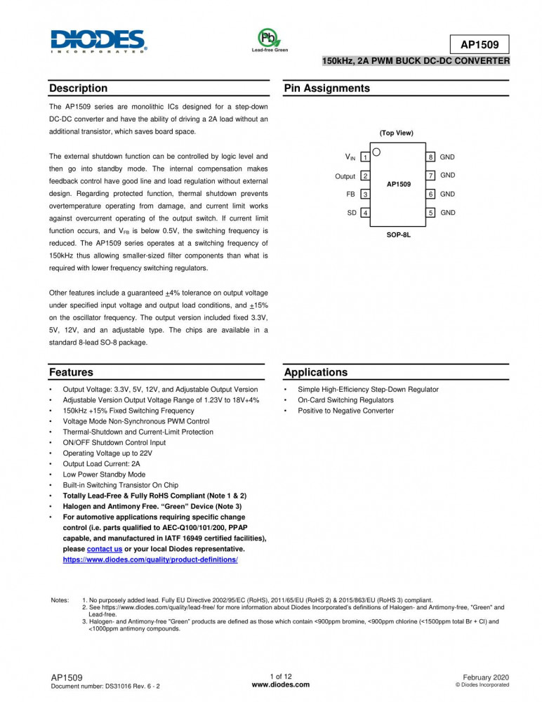 AP1509 datasheet page 1