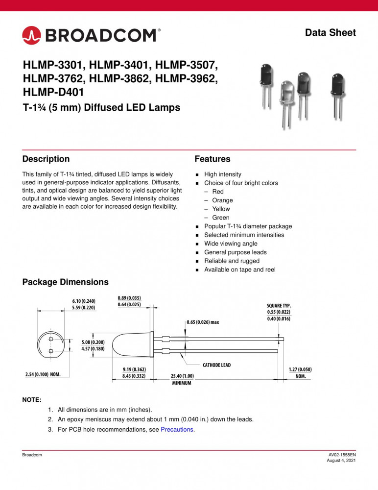 HLMP-3507-D00B2 datasheet page 1