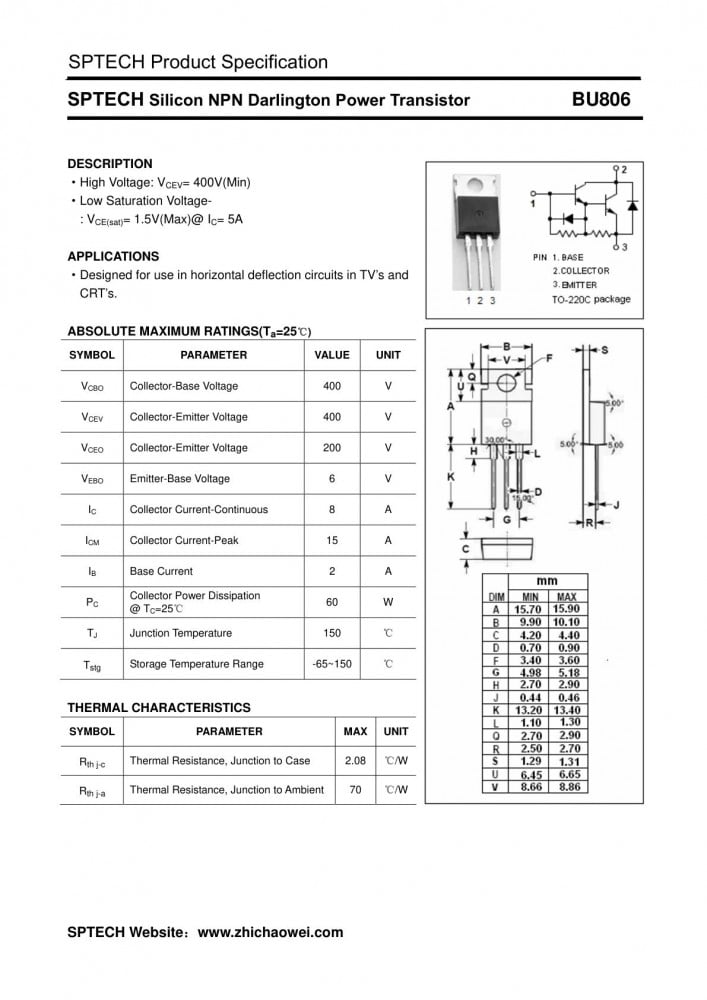SPTECH BU806 datasheet page 1