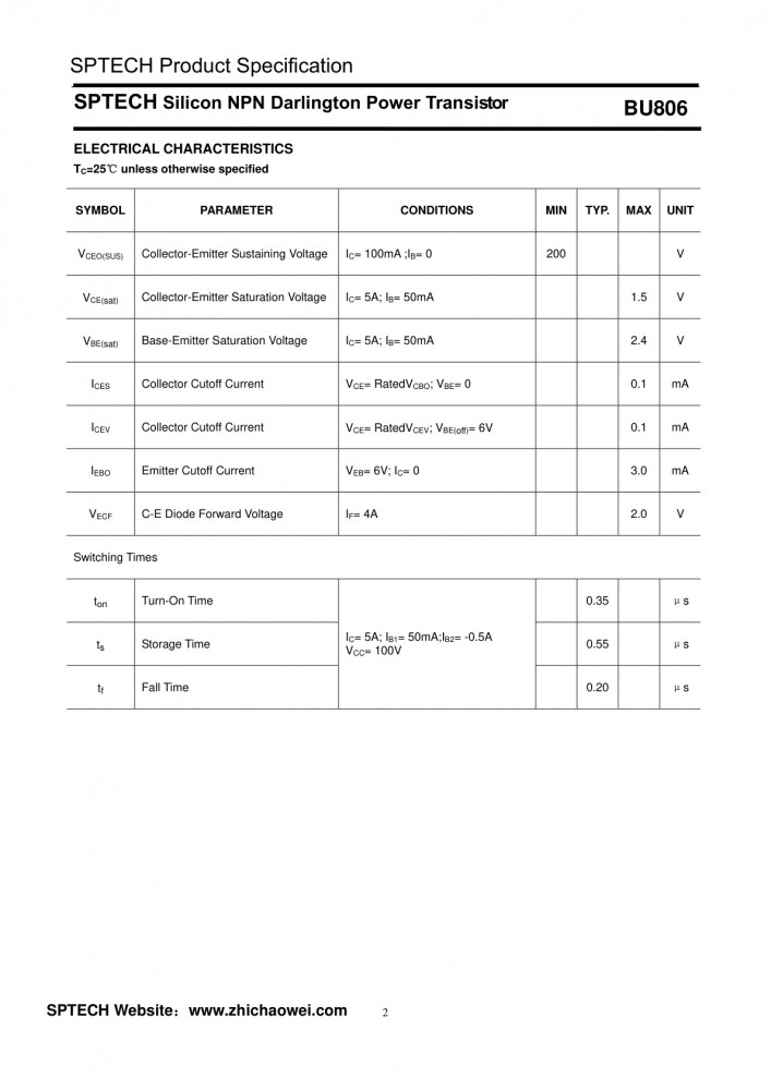 SPTECH BU806 datasheet page 2