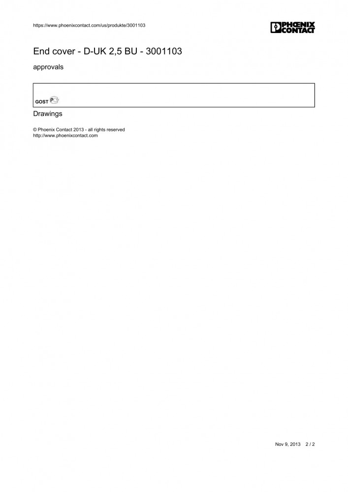 Phoenix Contact D-UK 2,5 BU 3001103 drawing page