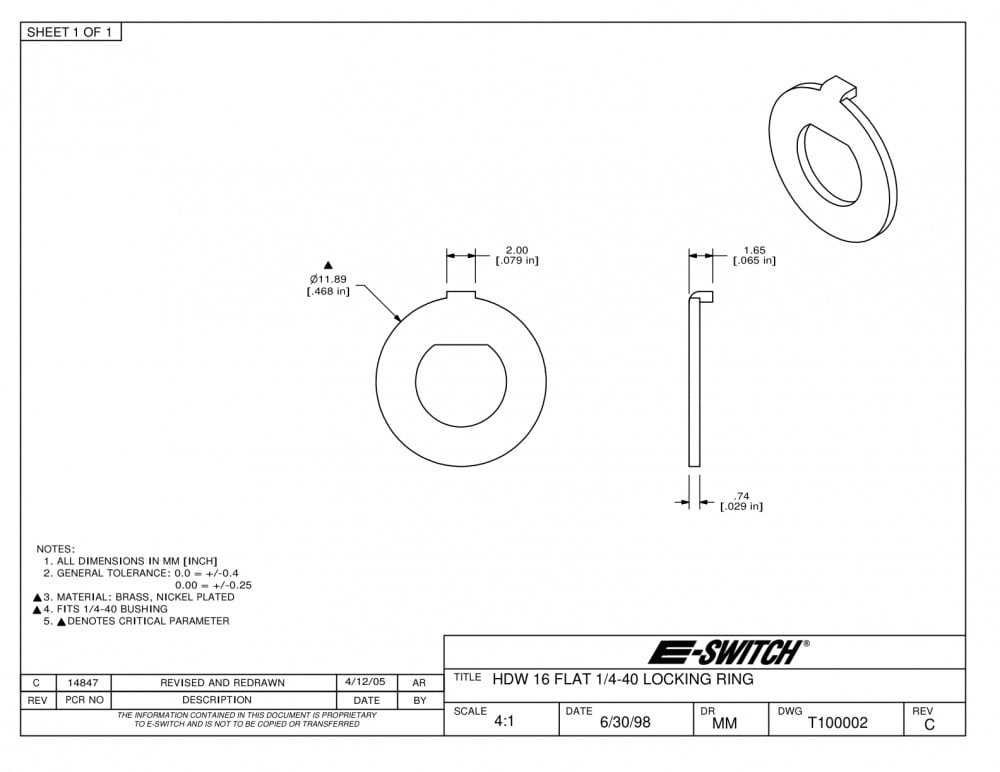 E-Switch T100002 technical drawing