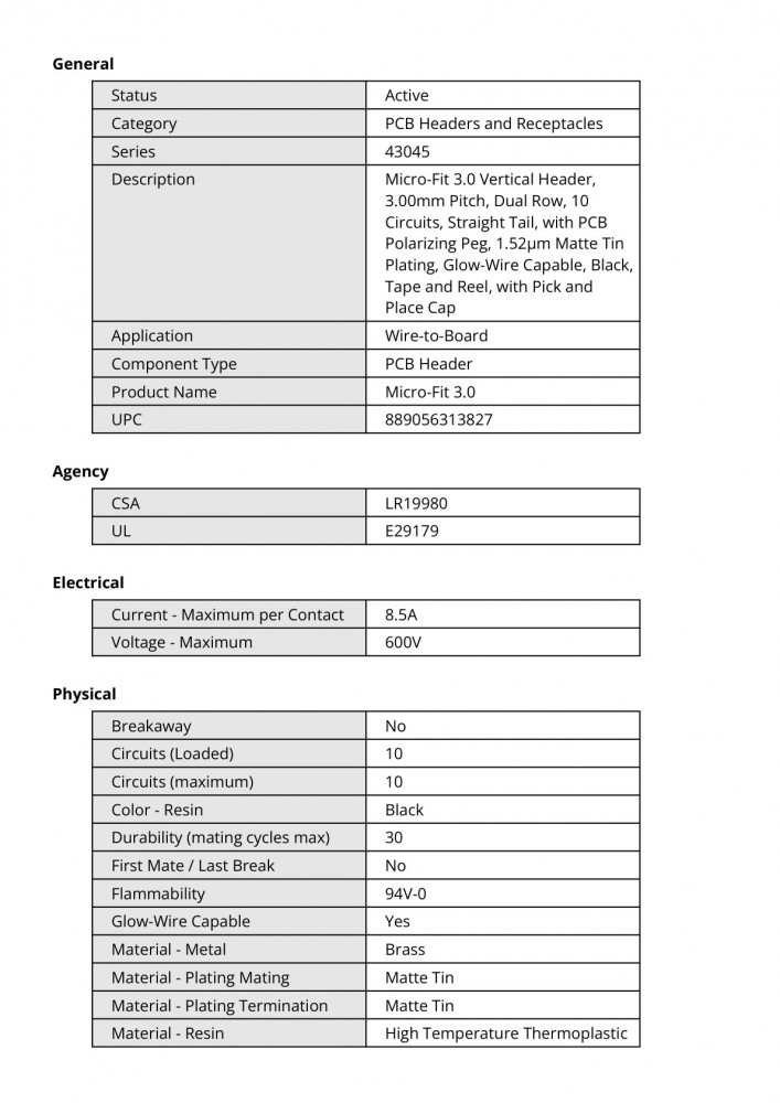 Technical document image 2 for MOLEX 430451091