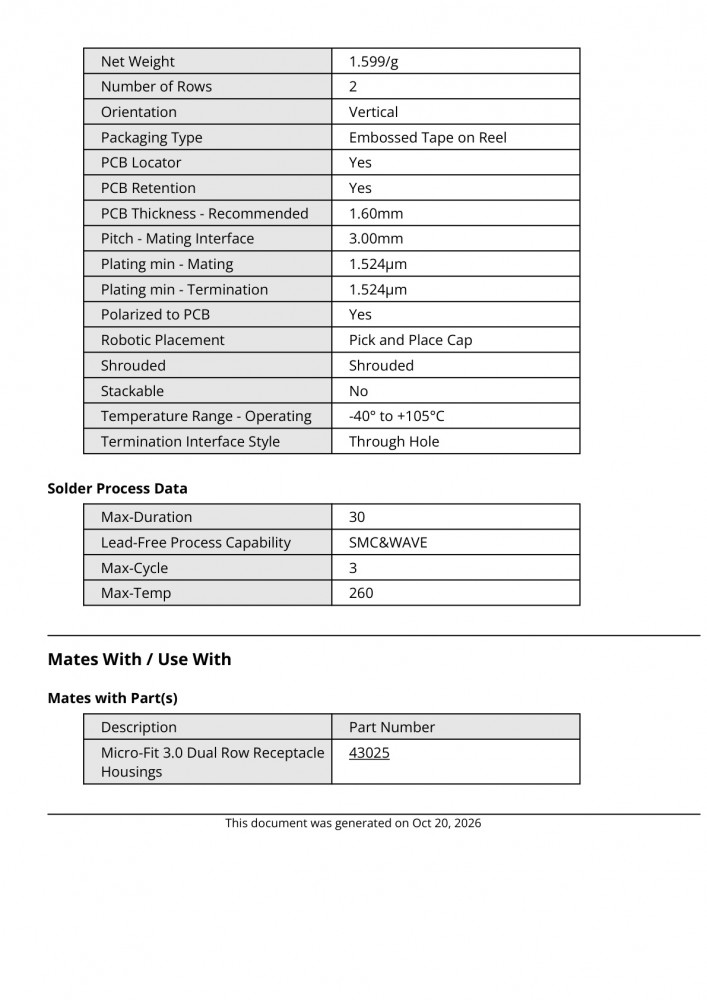 Technical document image 3 for MOLEX 430451091