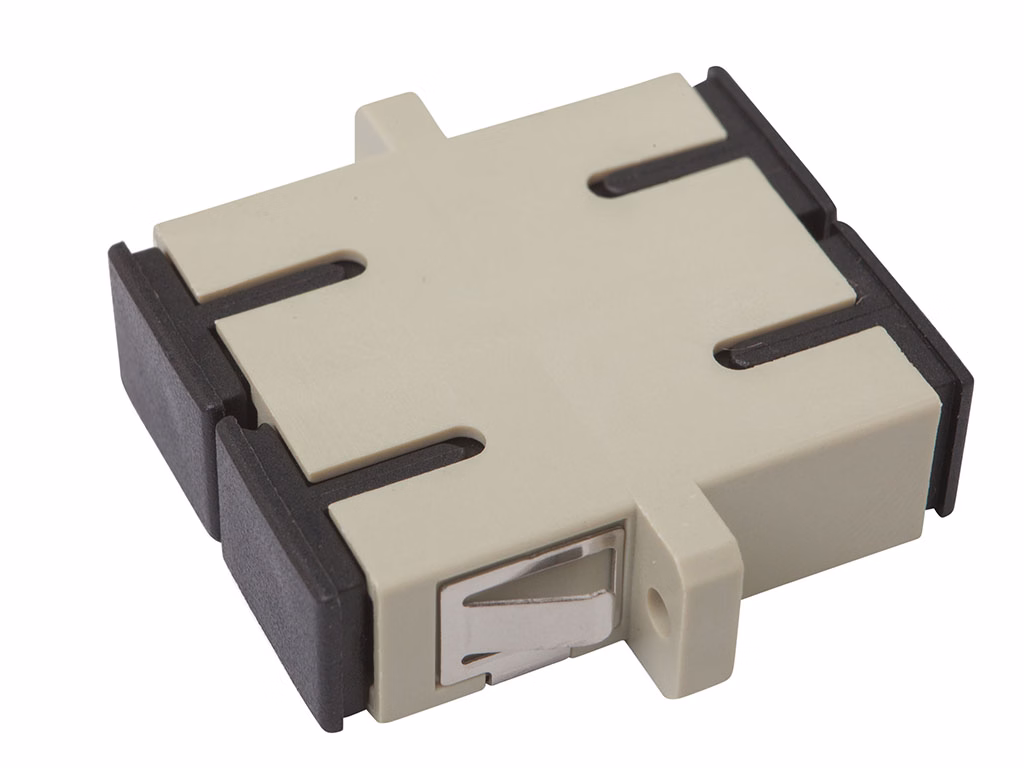 SC/UPC One Body Adapter, Simplex, Multimode, Beige Body, Ceramic Alignment Sleeve, with Flange, Screw Mount
