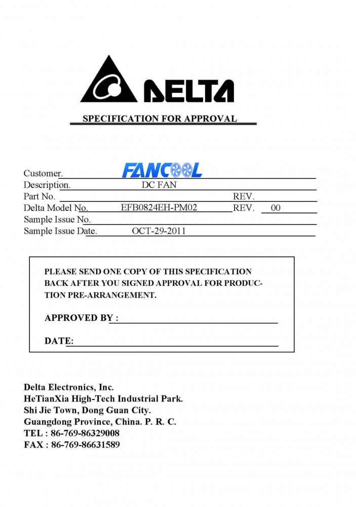 DELTA EFB0824EH specification page 1