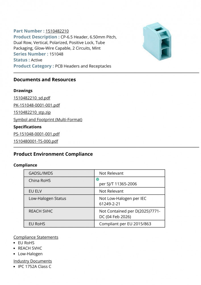 Molex CP 6.5 technical document page 1