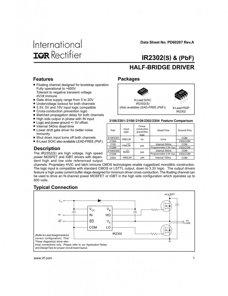 IR2302SPBF datasheet page 1