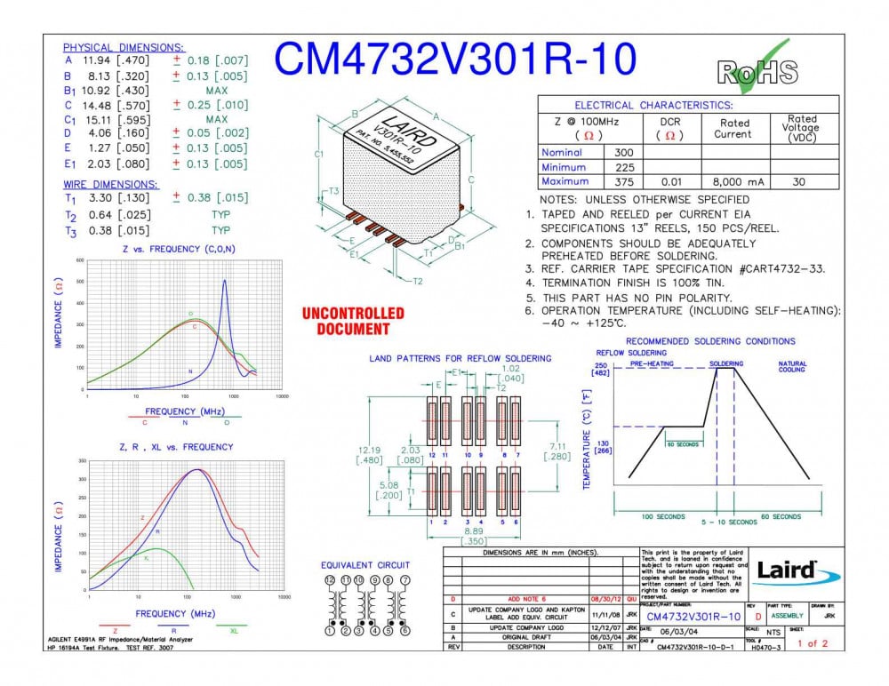 CM4732V301R-10 technical drawing and electrical characteristics