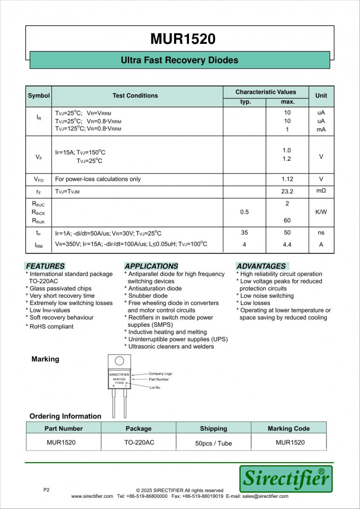 MUR1520 datasheet page 2