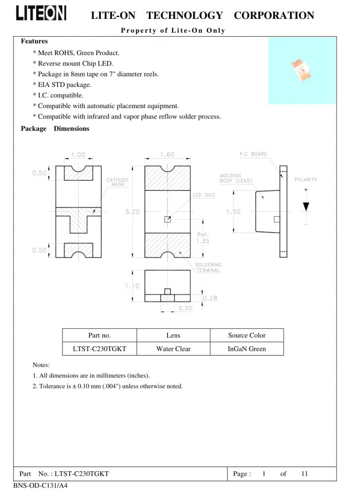 LTST-C230TGKT datasheet page 1