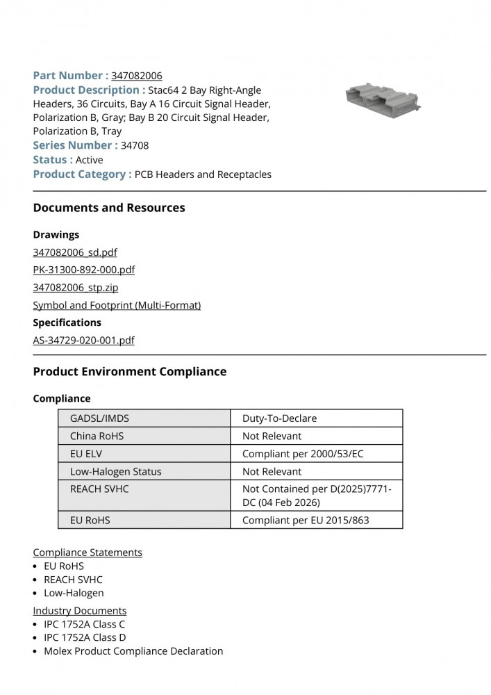MOLEX 347082006 technical document image, page 1