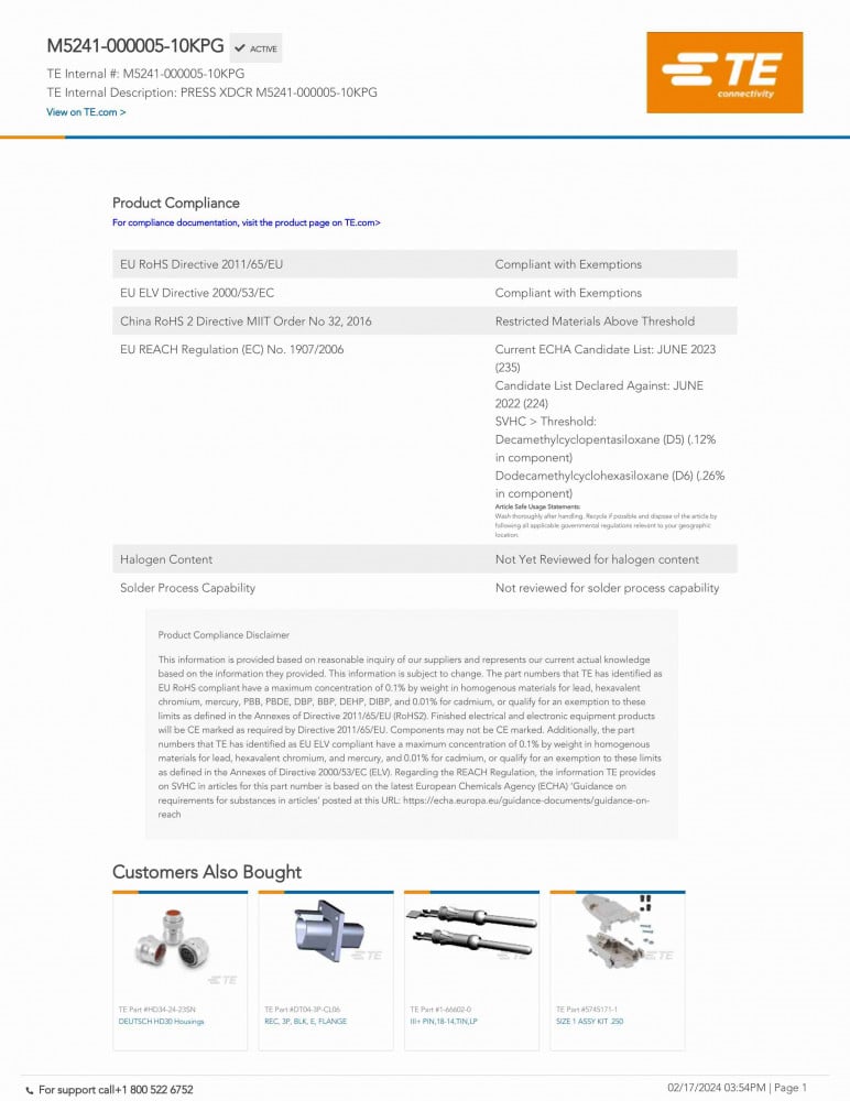 M5241-000005-10KPG technical document page 1