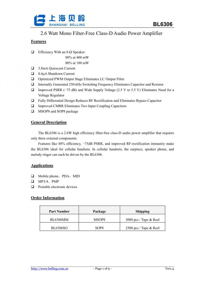 BL6306SO datasheet page 1