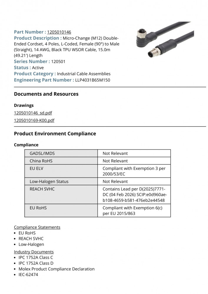 Molex packaging drawing page 1